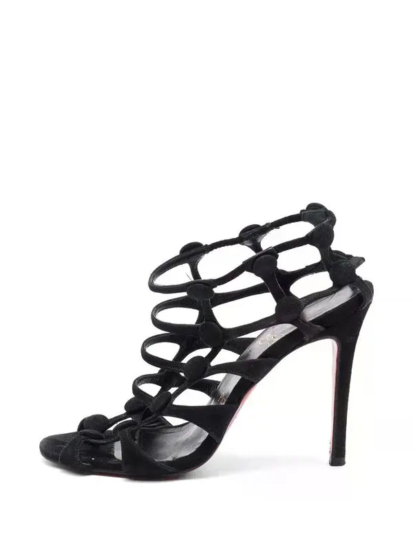 CHRISTIAN LOUBOUTIN Suede Open Toe Cage Sandals - Black