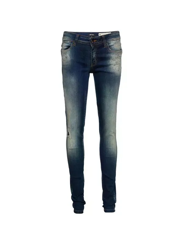 Just Cavalli Distressed Jeans With Floral Embroidery