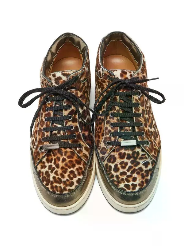 JIMMY CHOO Leopard Print Calf Hair & Metallic Leather Lace-up Sneakers