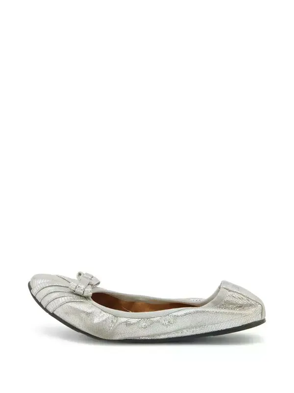 FERRAGAMO Metallic Bow Detail Ballet Flats