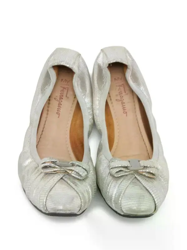 FERRAGAMO Metallic Bow Detail Ballet Flats