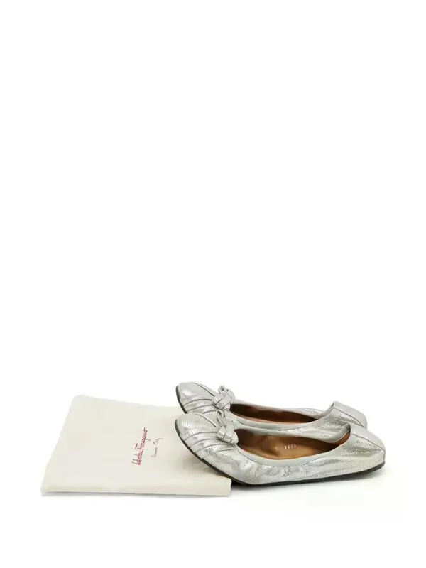 FERRAGAMO Metallic Bow Detail Ballet Flats