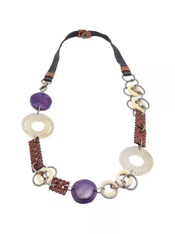 Marni Leather And Wood Chain-link Necklace - Silver