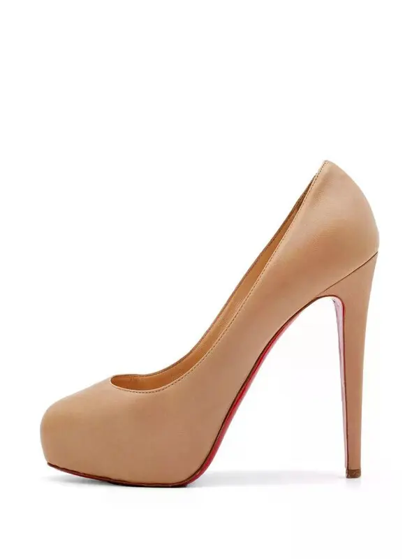 CHRISTIAN LOUBOUTIN Beige Leather Platform High Stiletto Heel Pumps