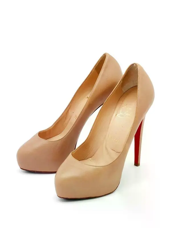 CHRISTIAN LOUBOUTIN Beige Leather Platform High Stiletto Heel Pumps