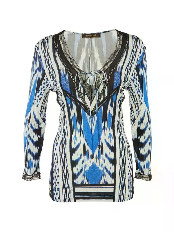Roberto Cavalli Printed Lace-detail Top