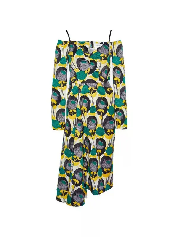 Sportmax Floral Print Off-the-shoulder Midi Dress
