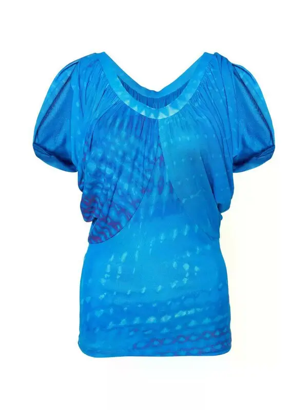 Roberto Cavalli Abstract Print V-neck Draped Sleeve Top
