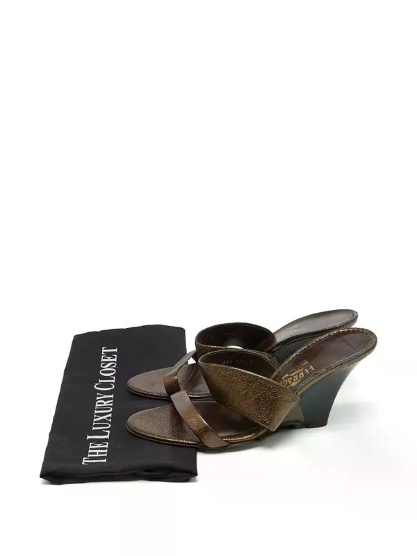 FERRAGAMO Salvatore Metallic Leather Slide Wedge Sandals
