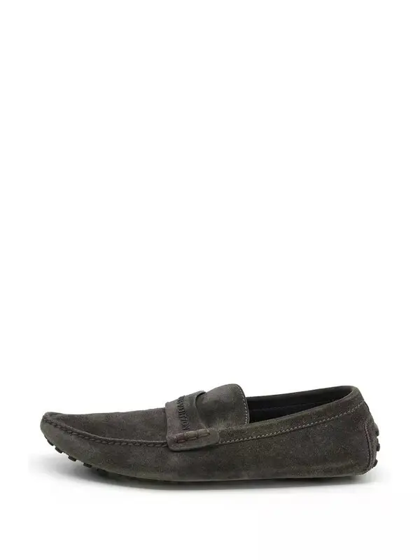LOUIS VUITTON Suede Logo Penny Loafers