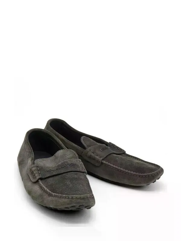 LOUIS VUITTON Suede Logo Penny Loafers