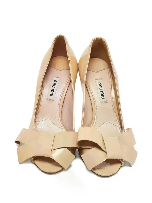Miu Miu Patent Leather Bow Peep-toe Pumps