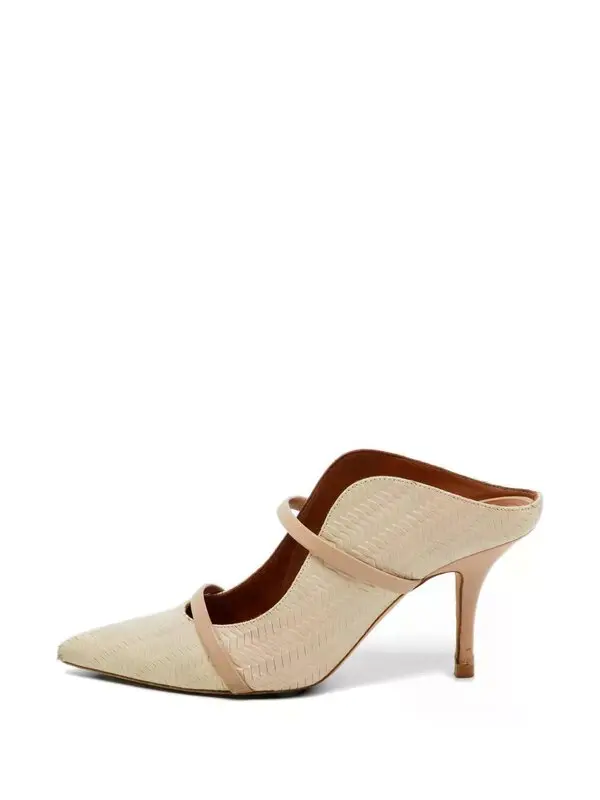 MALONE SOULIERS Beige Leather Woven Pointed Toe Stiletto Mules