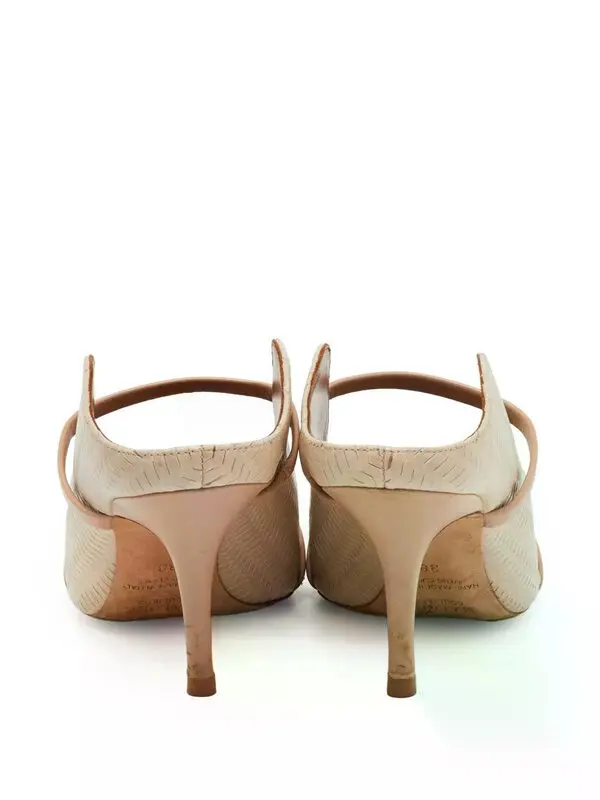 MALONE SOULIERS Beige Leather Woven Pointed Toe Stiletto Mules