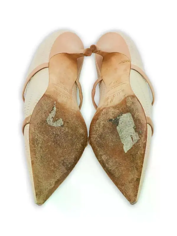MALONE SOULIERS Beige Leather Woven Pointed Toe Stiletto Mules