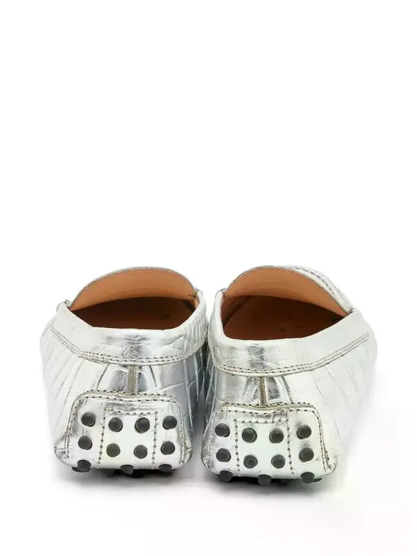 TOD'S Gommino Croc-embossed Loafers - Silver