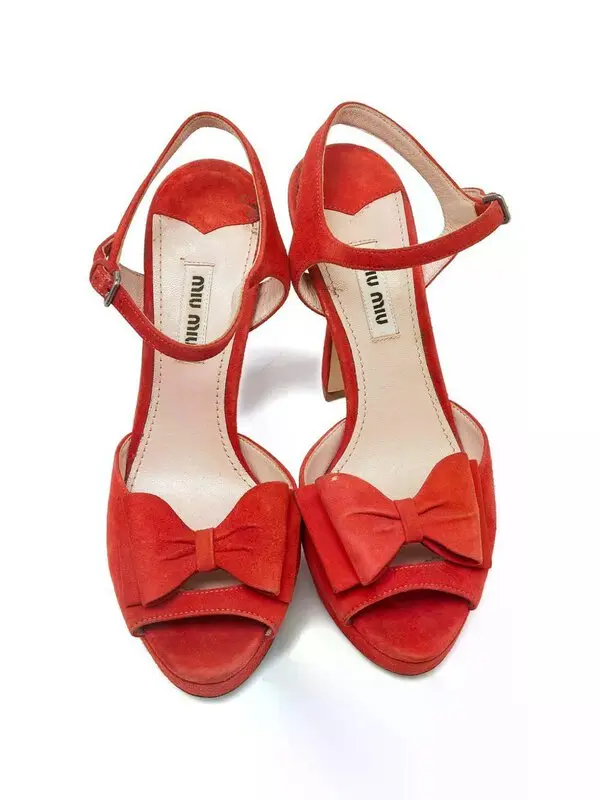 Miu Miu Orange Bow Detail Platform Ankle Strap Sandals