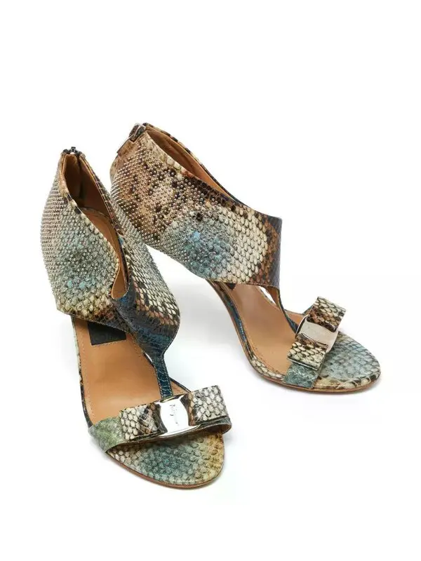 FERRAGAMO T-strap Python-embossed Sandals