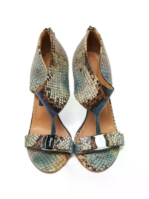 FERRAGAMO T-strap Python-embossed Sandals