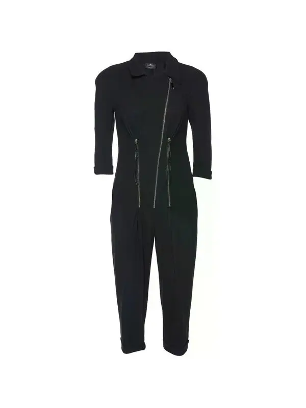 Elisabetta Franchi Crepe Jumpsuit With Asymmetrical Zip Detail - Black