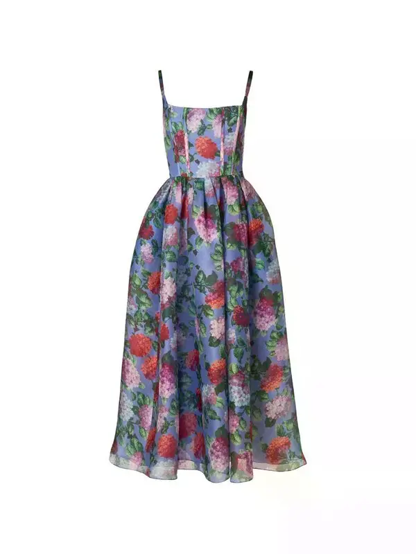 Carolina Herrera Hydrangea Print Organza Midi Dress