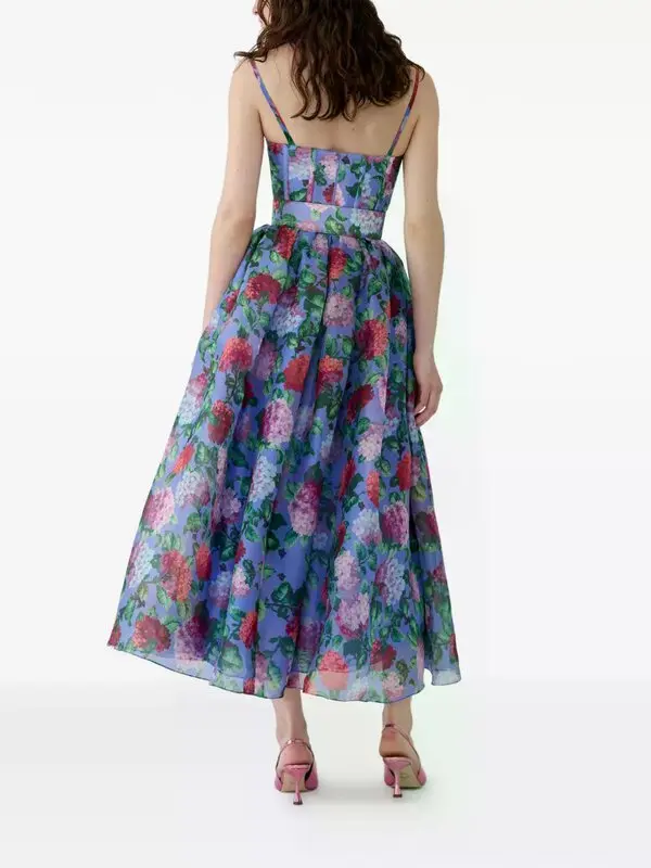 Carolina Herrera Hydrangea Print Organza Midi Dress