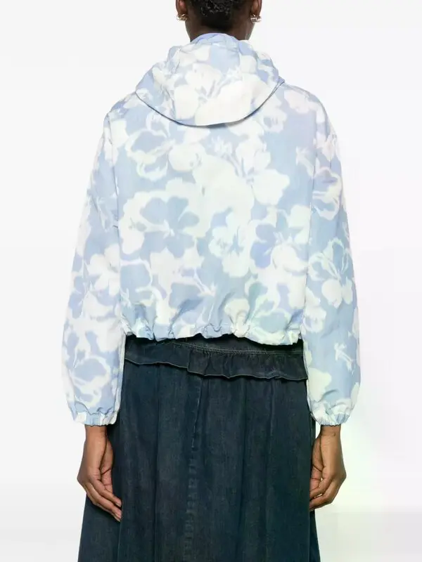 Moncler Aqua Floral Print Hooded Jacket