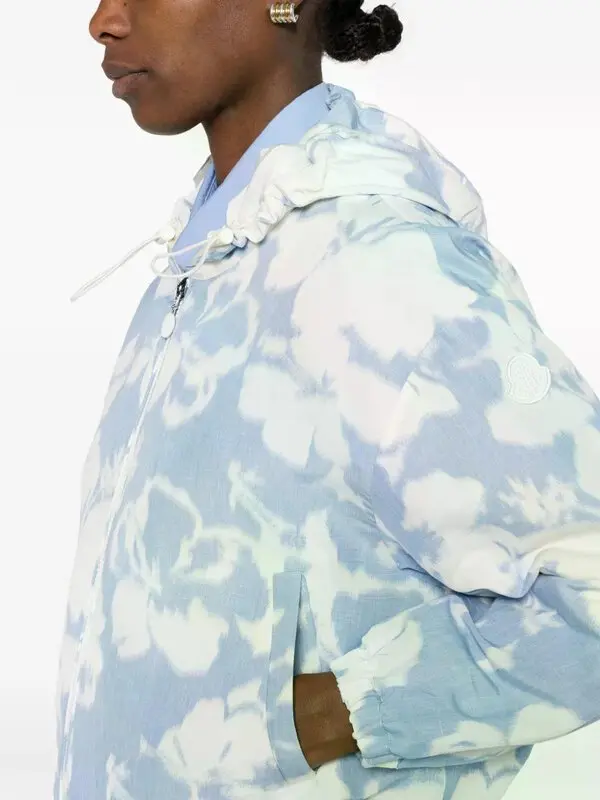 Moncler Aqua Floral Print Hooded Jacket