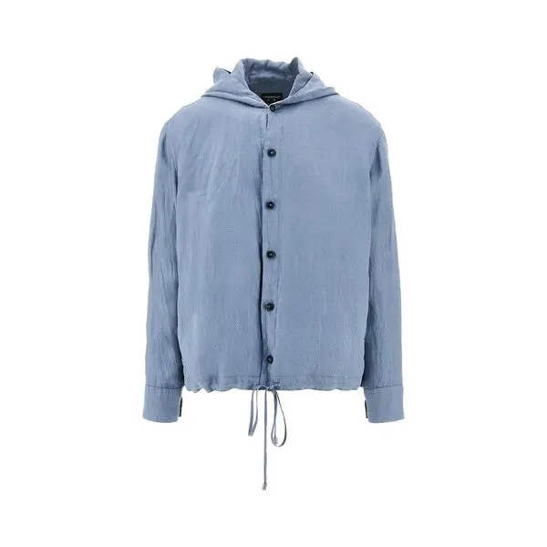 Emporio Armani Linen Hooded Blouson Jacket - Blue