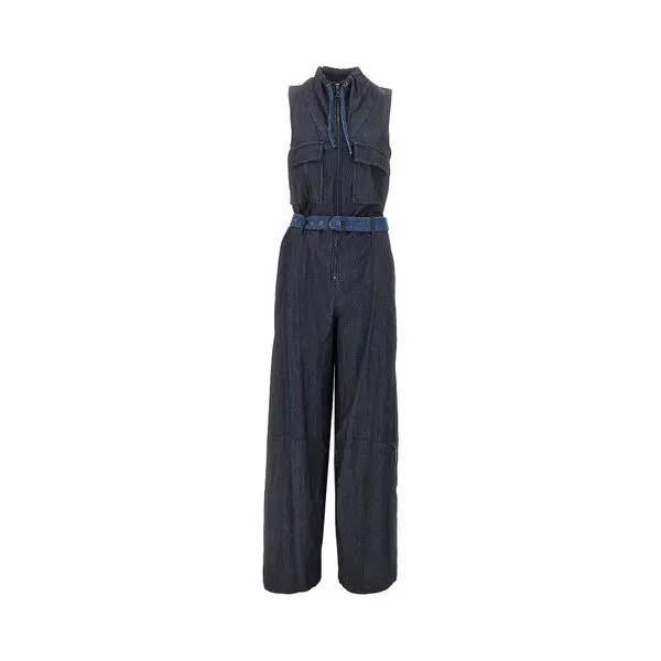 Emporio Armani Sleeveless Denim Jumpsuit With Belt - Blue