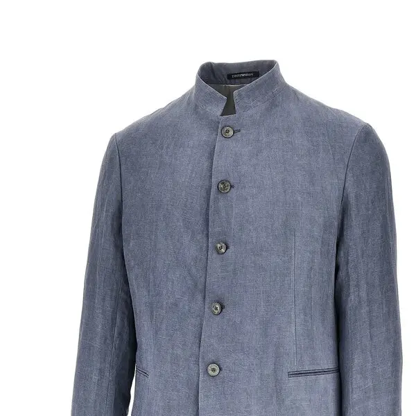 Emporio Armani Linen-blend Crepe Jacket With Guru Collar - Grey