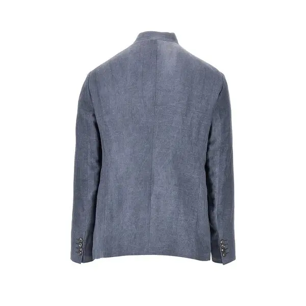 Emporio Armani Linen-blend Crepe Jacket With Guru Collar - Grey
