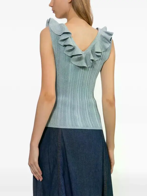 Zimmermann Ribbed Knit V-neck Top - Blue