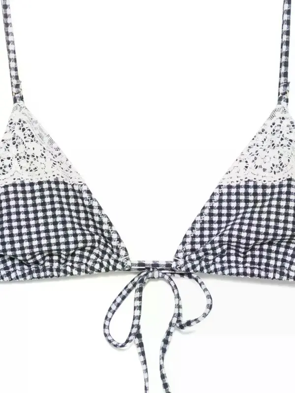 Frankies Bikinis Elena Gingham Lace-trim Bikini Top - Blue