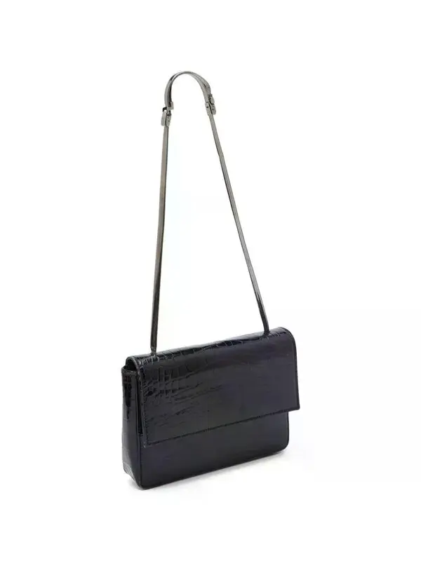 Gucci Croc-embossed Flap Shoulder Bag - Black