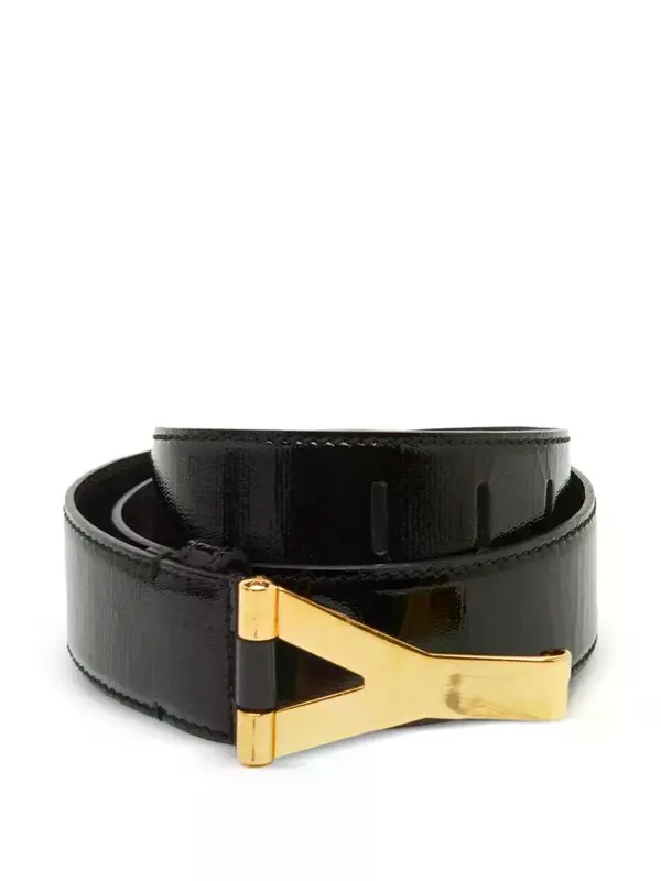 Saint Laurent Patent Leather Y-motif Belt - Black