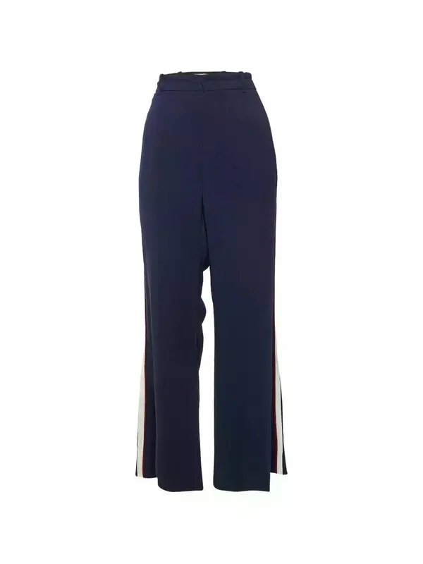 Gucci Navy Crepe Cropped Trousers With Web Stripe