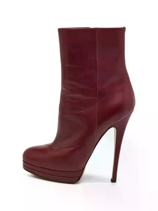 Casadei Burgundy Leather Platform Ankle Boots