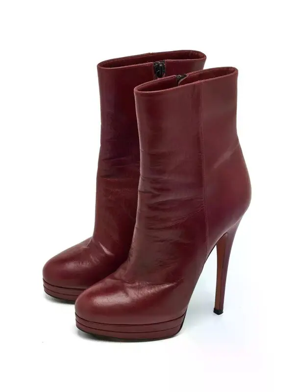 Casadei Burgundy Leather Platform Ankle Boots