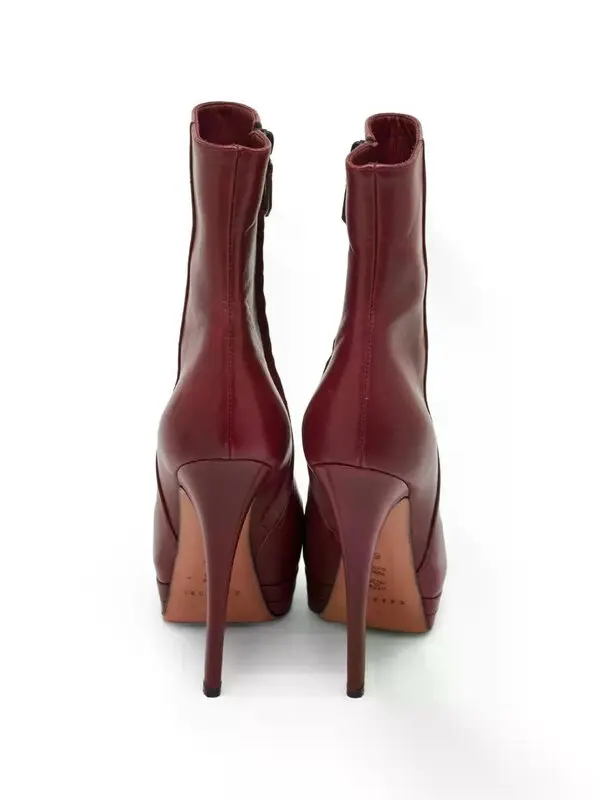 Casadei Burgundy Leather Platform Ankle Boots