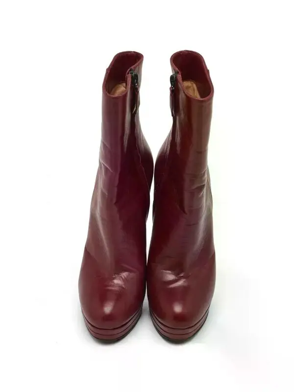 Casadei Burgundy Leather Platform Ankle Boots