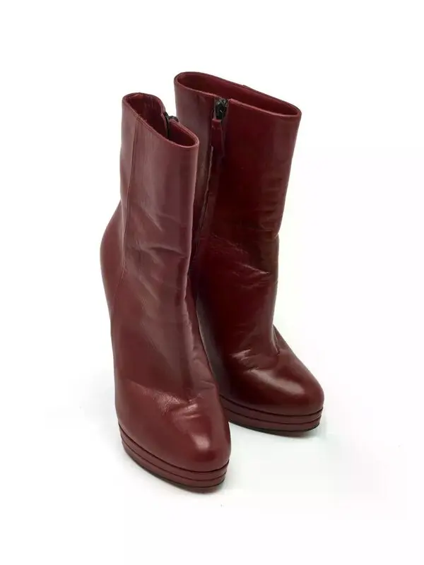 Casadei Burgundy Leather Platform Ankle Boots