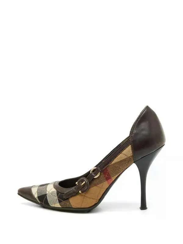 Burberry Check Canvas Pointed-toe Pumps With Buckle Strap