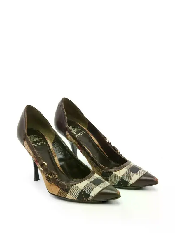 Burberry Check Canvas Pointed-toe Pumps With Buckle Strap