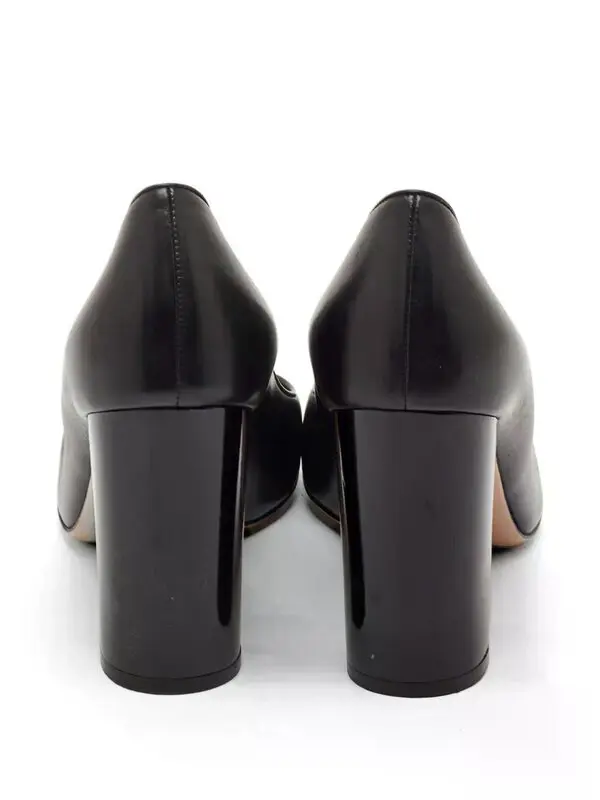 FERRAGAMO Leather Block Heel Pumps With Silver-tone Orb Embellishment