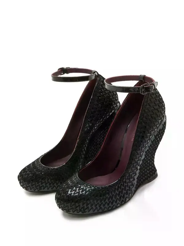 Bottega Veneta Patent Leather Thread-weave Wedge Pumps