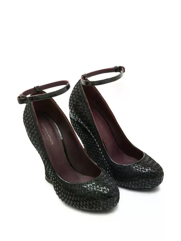 Bottega Veneta Patent Leather Thread-weave Wedge Pumps