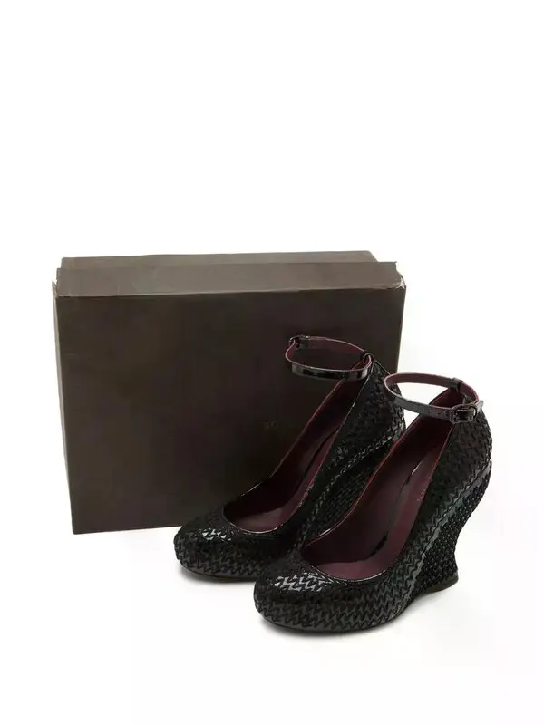 Bottega Veneta Patent Leather Thread-weave Wedge Pumps