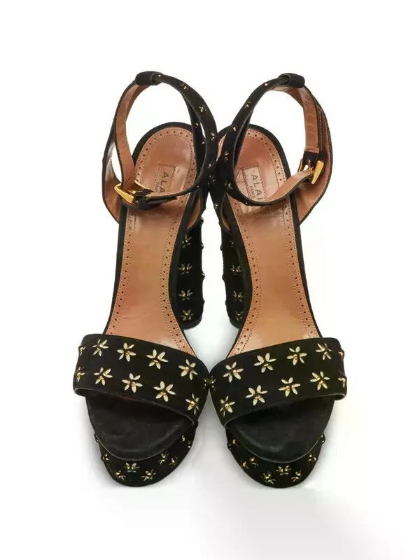 Alaïa Suede Studded Flower Sandals