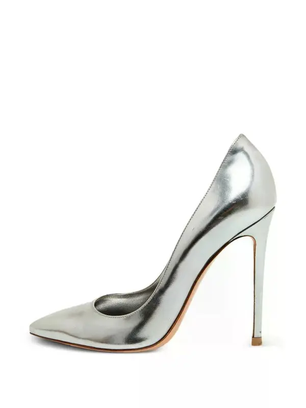 GIANVITO ROSSI Metallic Leather Pointed-toe Pumps - Silver